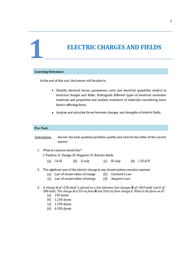 1.1 Electric Charges and Fields | PDF | Electric Charge | Electron