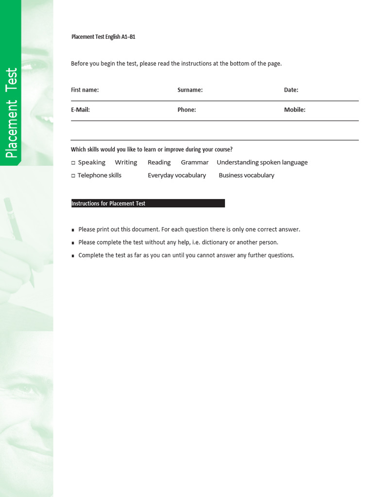 Placement Test PDF | PDF | English Language | Vocabulary