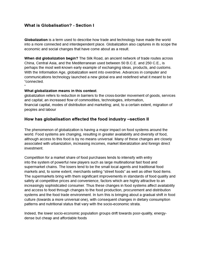 Globalisation and Food Industry | PDF | Globalization | Fast Food