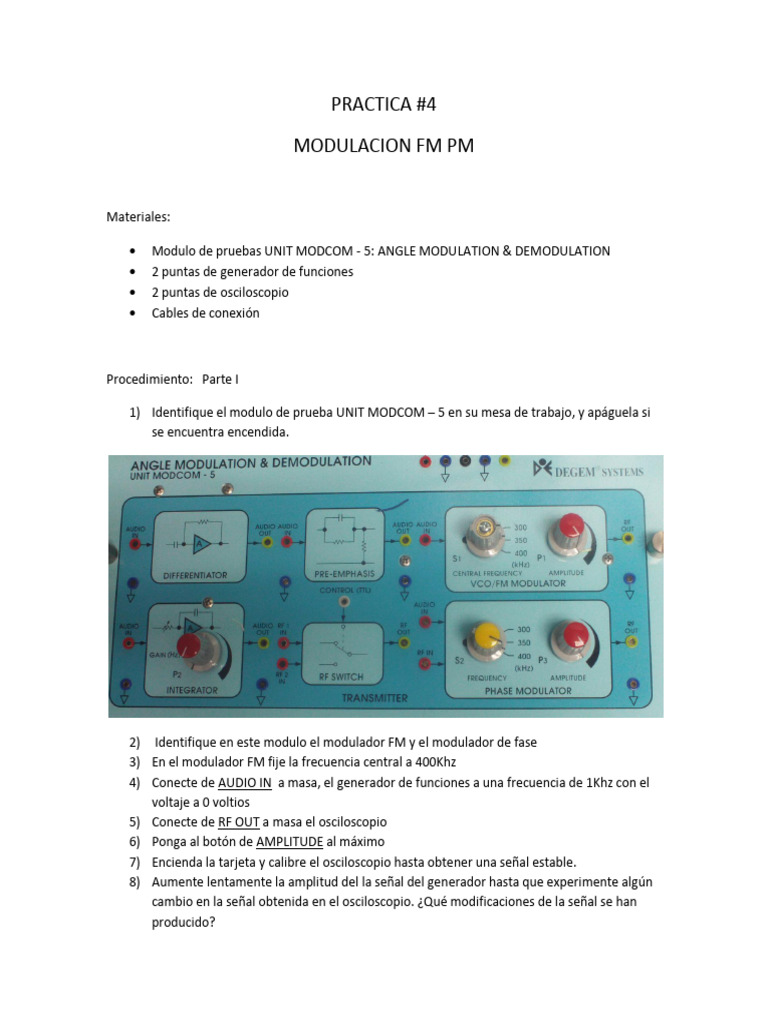 (Práctica 4) Modulacion PM y FM | Descargar gratis PDF | Modulación de frecuencia | Modulación
