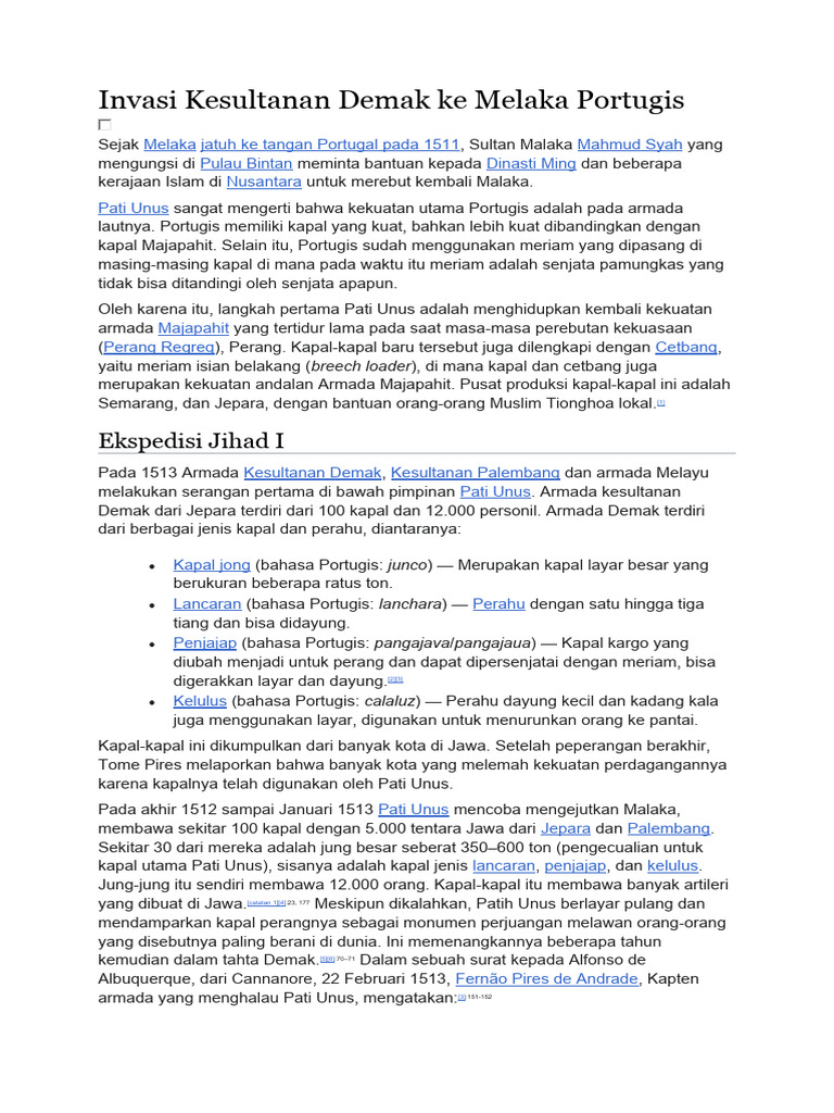 Invasi Kesultanan Demak Ke Melaka Portugis | PDF