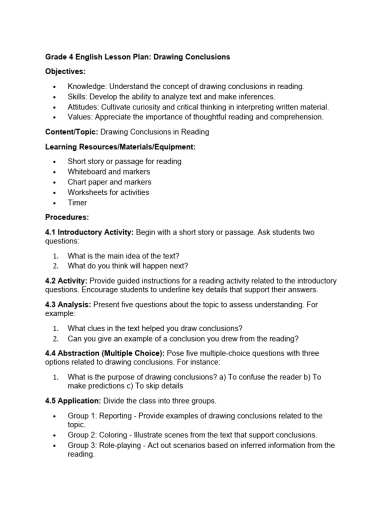 Drawing Conclusions in Reading | PDF | Multiple Choice | Reading ...