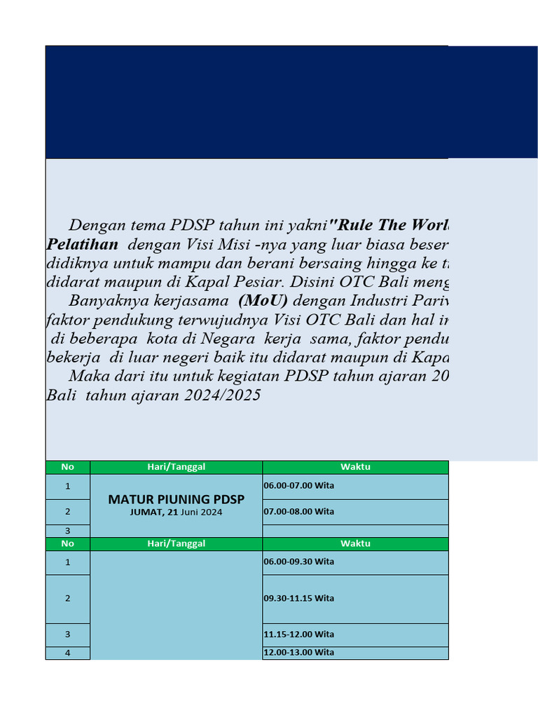 Susunan Acara PDSP OTC Bali 2024-2025 | PDF