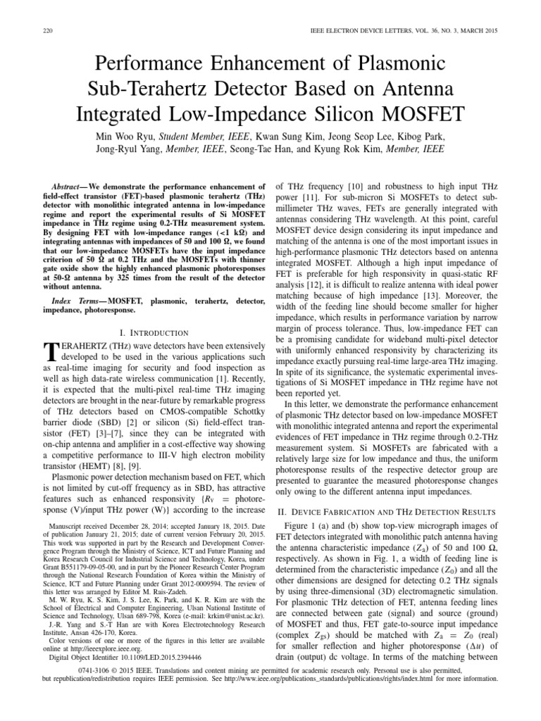 Performance Enhancement of Plasmonic Sub-Terahertz Detector Based On Antenna Integrated Low ...