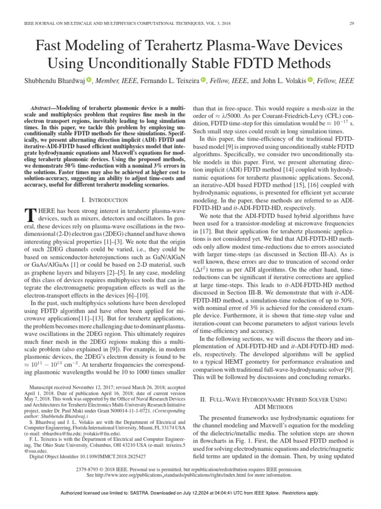 Fast Modeling of Terahertz Plasma-Wave Devices Using Unconditionally Stable FDTD Methods | PDF ...