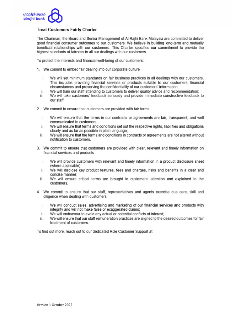 Treating Customer Fairly - Ver1oct22 | PDF | Conflict Of Interest ...