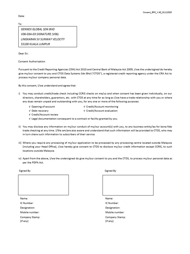 Consent Form CCRIS V4.0 01112020 ENG (Latest) | PDF | Private Law ...