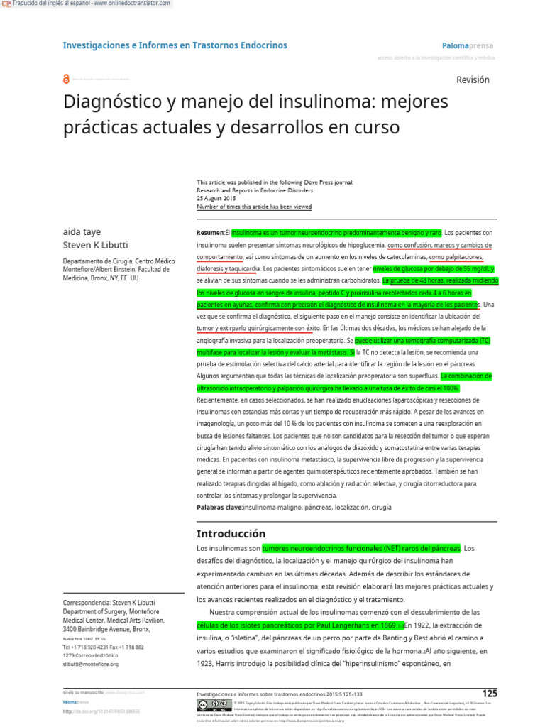 Diagnosis and Management of Insulinoma Current Bes - En.es | PDF | Hipoglucemia | Insulina