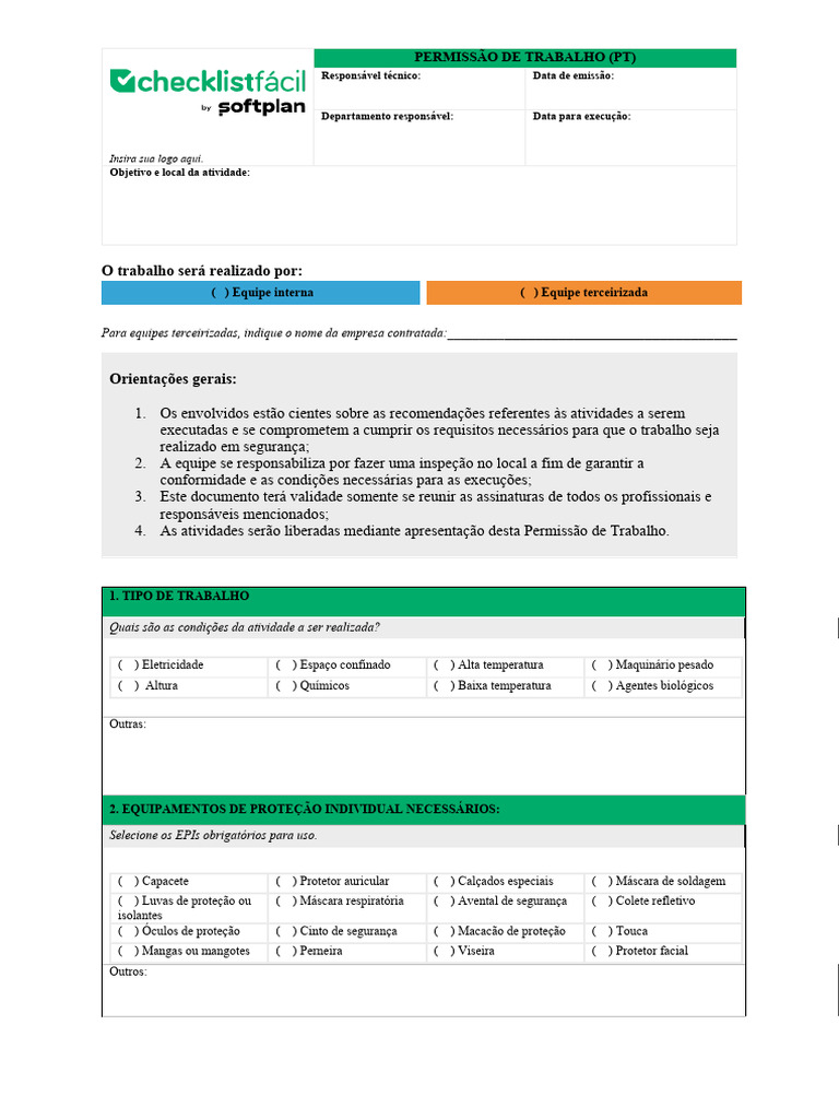 Modelo de Permissão de Trabalho PT | PDF