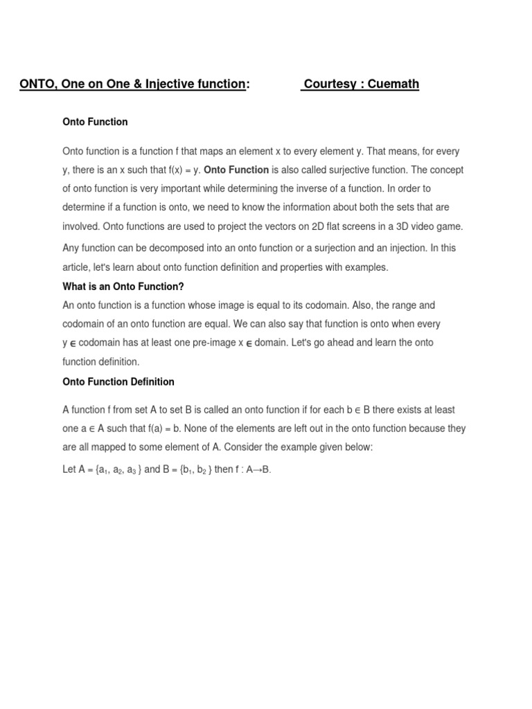 ONTO, One To One and Injective Functions | PDF | Function (Mathematics ...