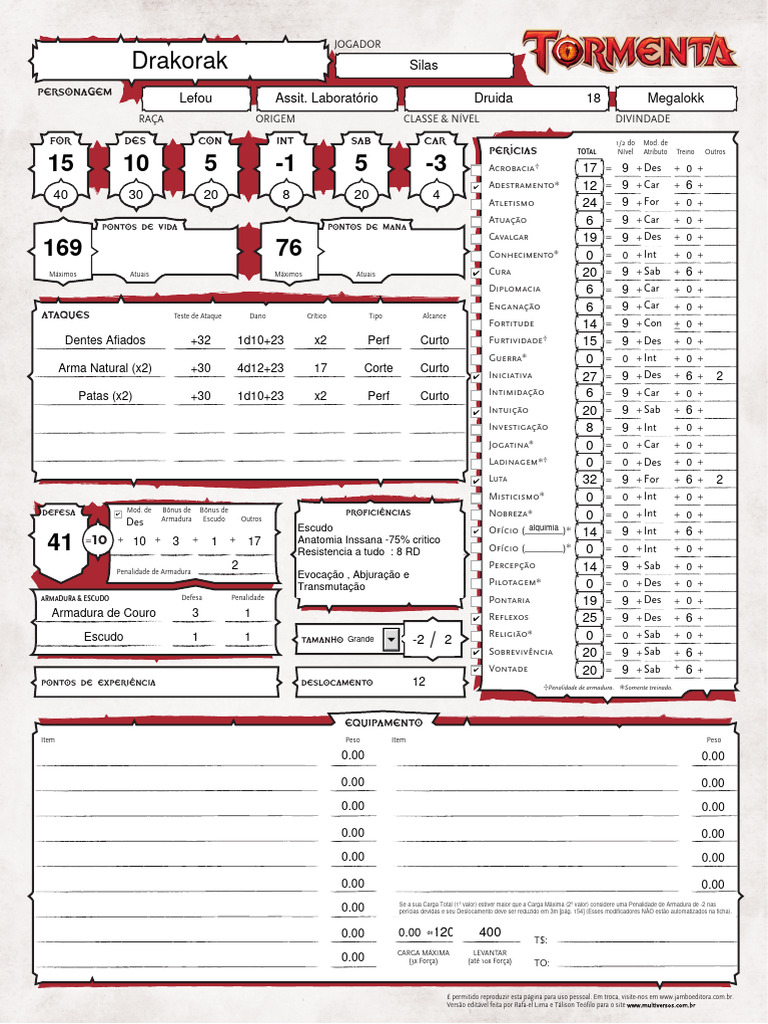 Ficha T20 Druida 18 | PDF