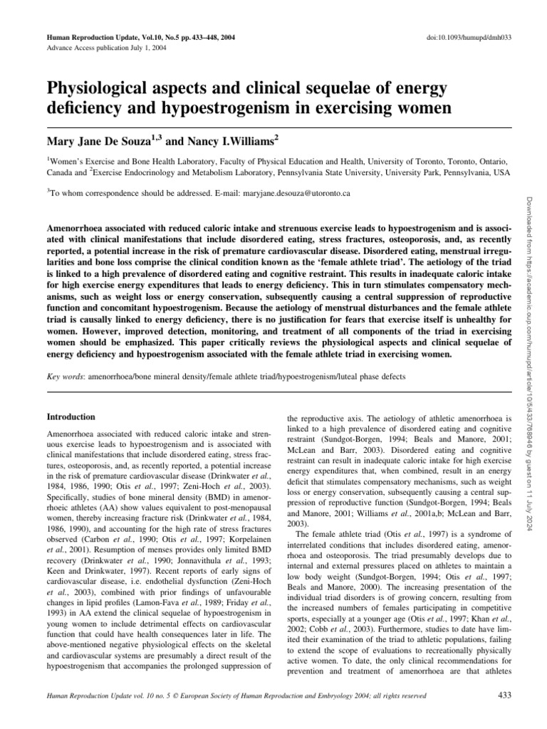 Physiological Aspects and Clinical Sequelae of Energy Deficiency and ...