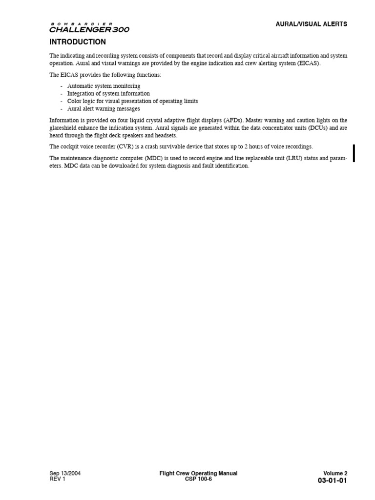 Challenger 300 Aural Warnings - Description | PDF | Flight Recorder ...
