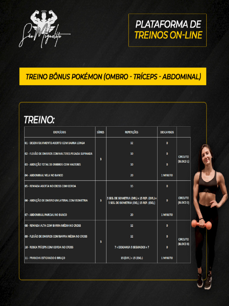 Treino Bônus Pokémon (Ombro - Tríceps - Abdominal) São Miguelito | PDF