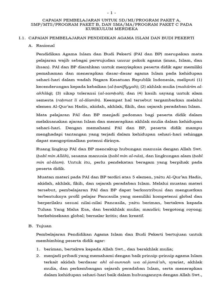 Capaian Pembelajaran PAI Kurikulum Merdeka | PDF