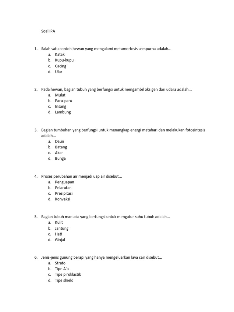Soal IPA Kelas.5 | PDF | Sains & Matematika