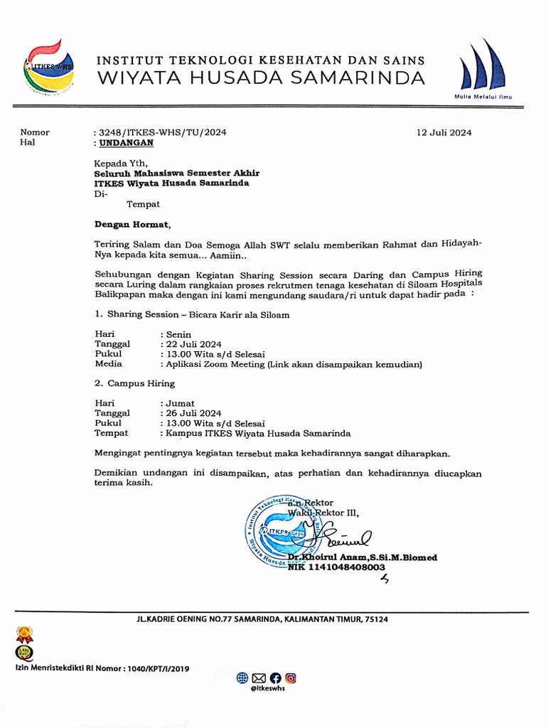 Undangan Mahasiswa Tingkat Akhir ITKES WHS - Sharing Session Dan Campus ...
