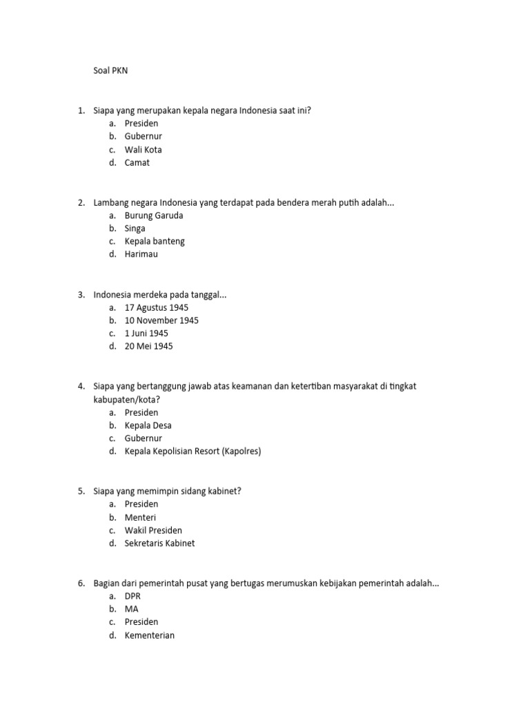Soal PKN Kelas.5 | PDF | Politik | Ilmu Sosial