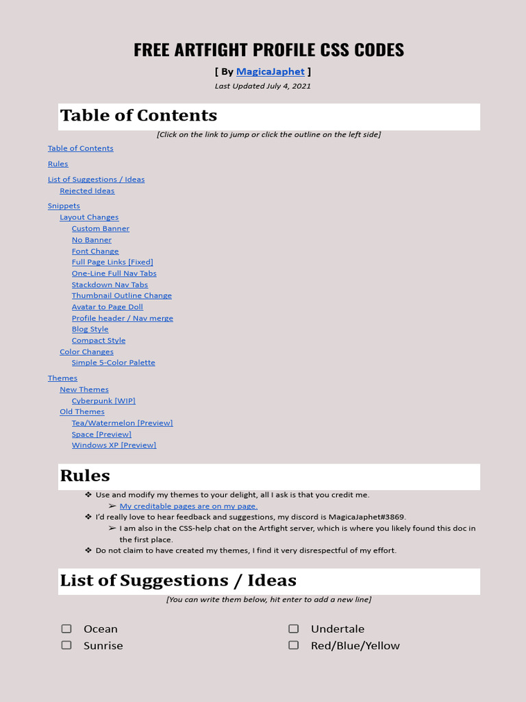 Free Artfight Profile CSS Codes | PDF | Typefaces | Typography