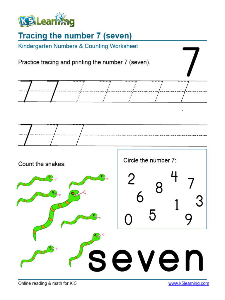 Kindergarten Tracing Numbers Seven 7 | PDF