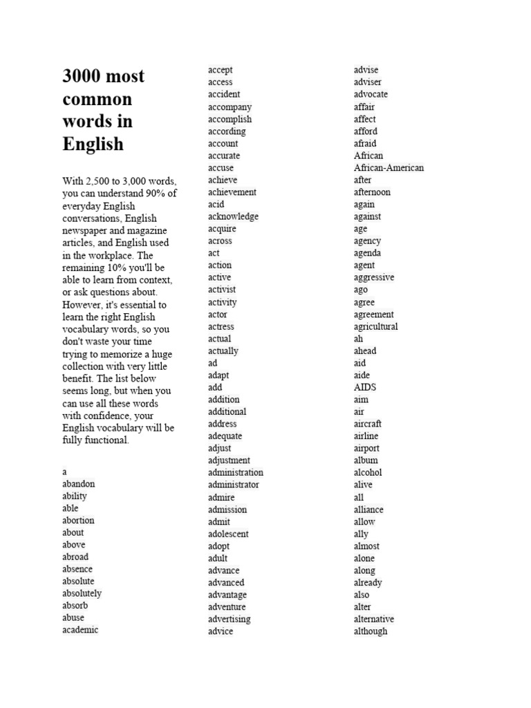 3000 Most Common Words | PDF | English Language | Employment