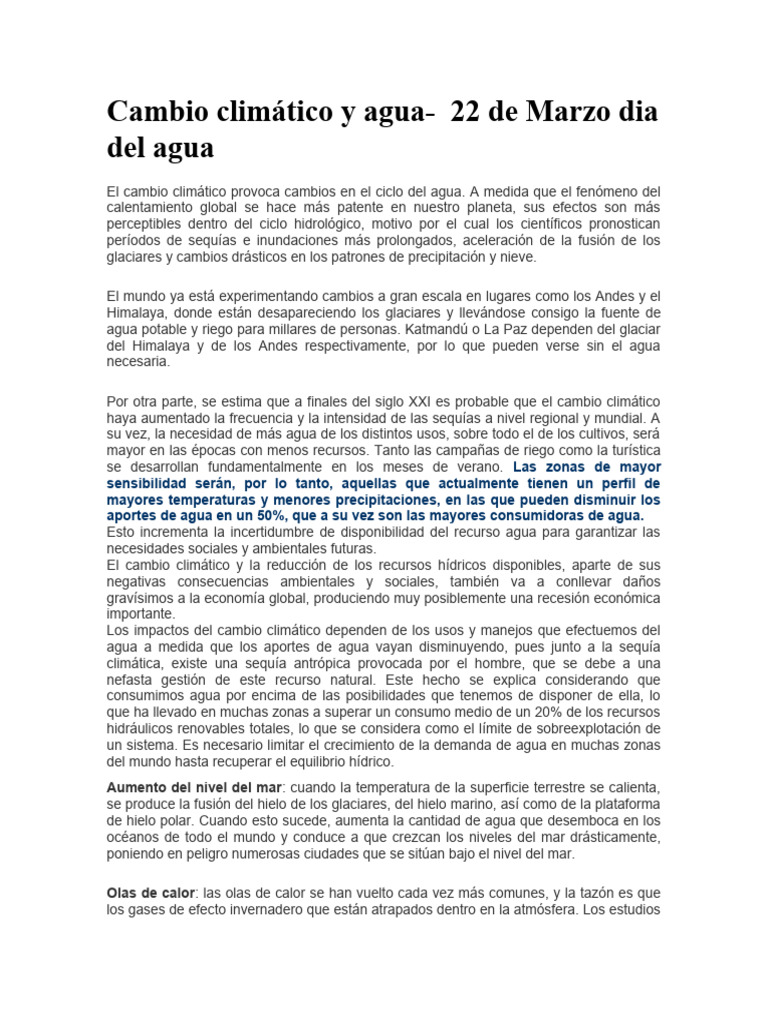Cambio Climático y Agua 10-08 | PDF | Agua | Cambio climático