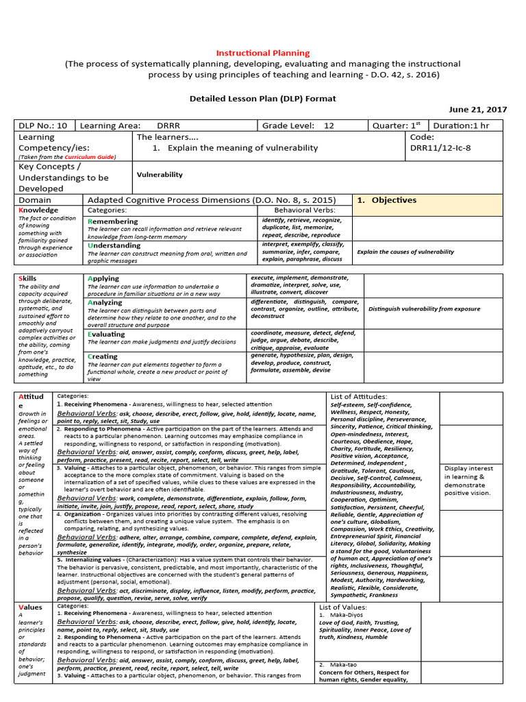 DRRR Lesson Plan | PDF | Learning | Educational Assessment