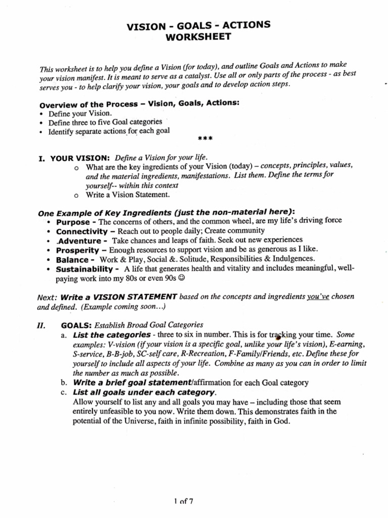 Vision and Goals Worksheet for UA | PDF | Self-Improvement