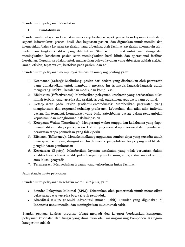 Standar Mutu Pelayanan Kesehatan | PDF | Karier & Perkembangan | Bisnis