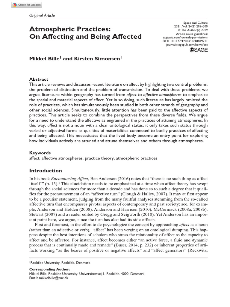Bille Et Al - Atmospheric Practices | PDF | Emotions | Affect (Psychology)