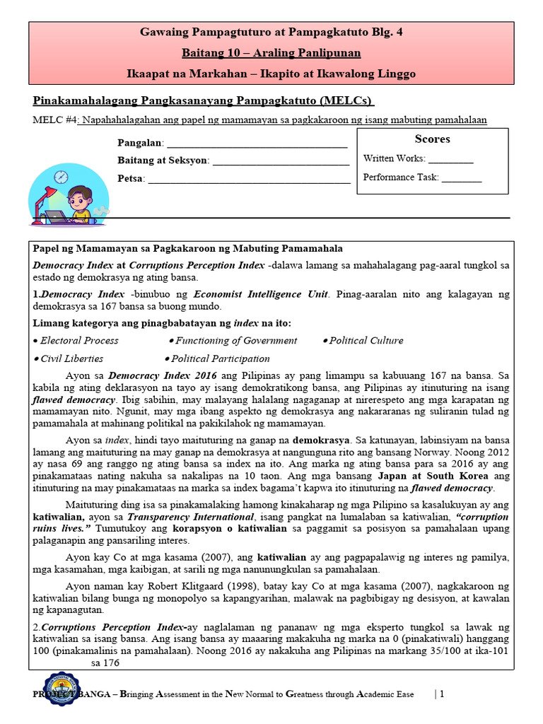 Gawaing Pampagtuturo at Pampagkatuto Blg. 4 Baitang 10 - Araling ...