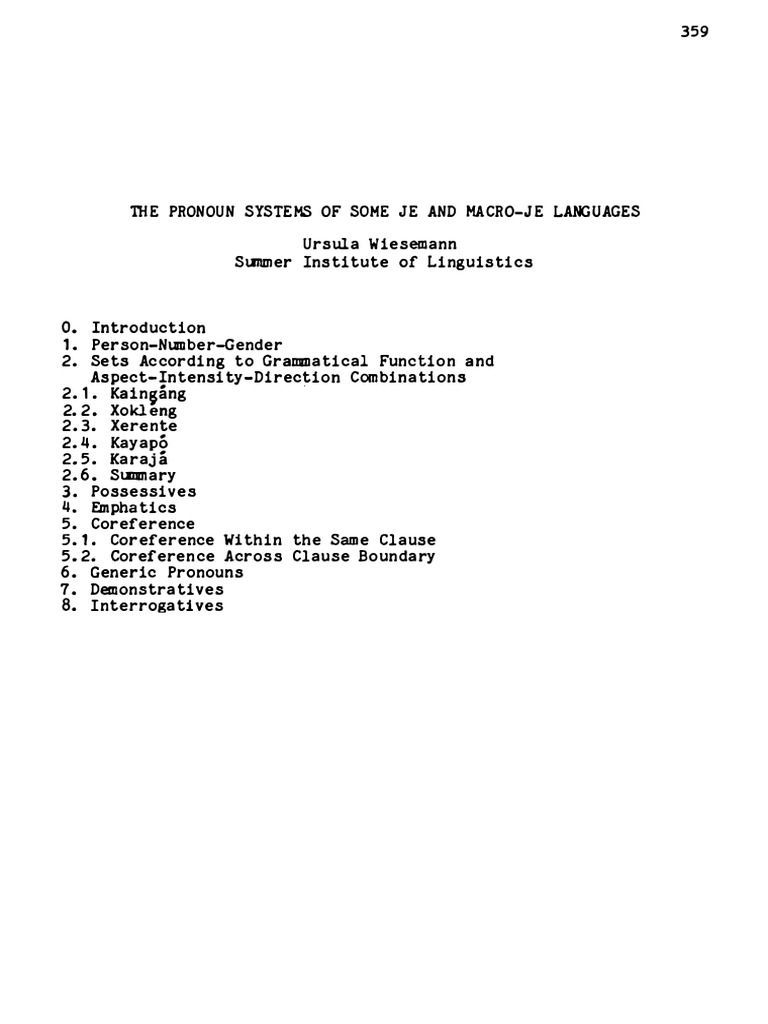 WIESEMANN. The Pronoun System of | PDF | Syntactic Relationships | Linguistic Morphology