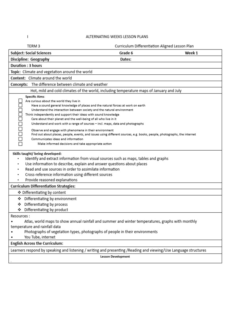 Grade 6 Lesson Plan For Geography | PDF | Information | Desert
