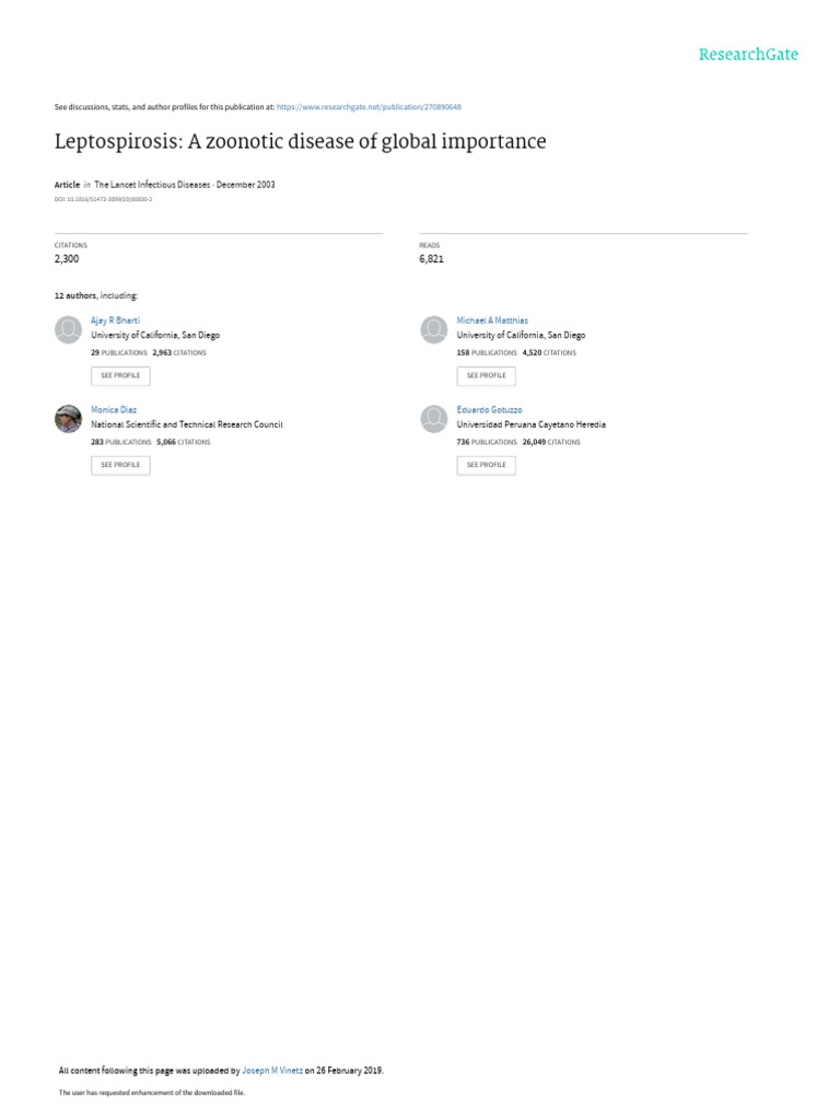 Bharti Leptospirosis Lancet ID | PDF | Infection | Medical Specialties