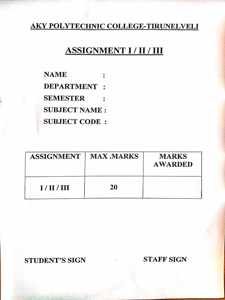 Assignment Front Page Format | PDF