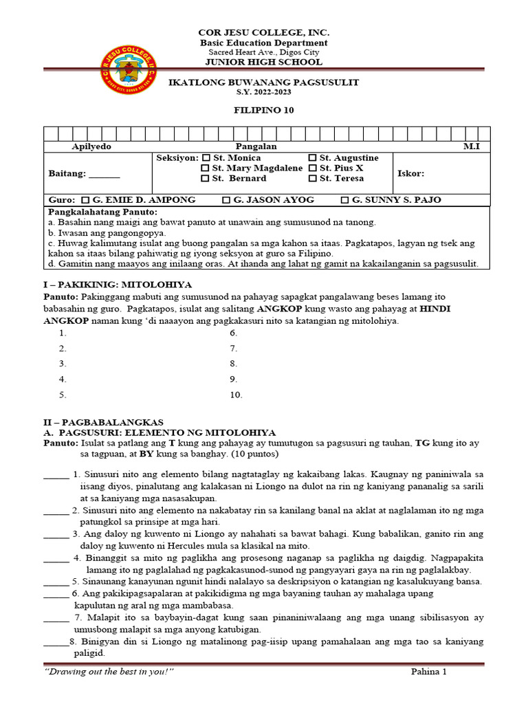 3rd Monthly Exam | PDF