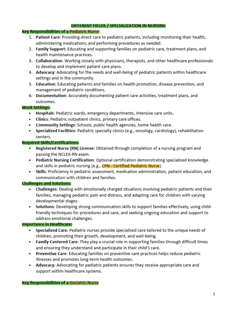 Key Responsibilities of Nurses in Different Fields | PDF | Nursing ...