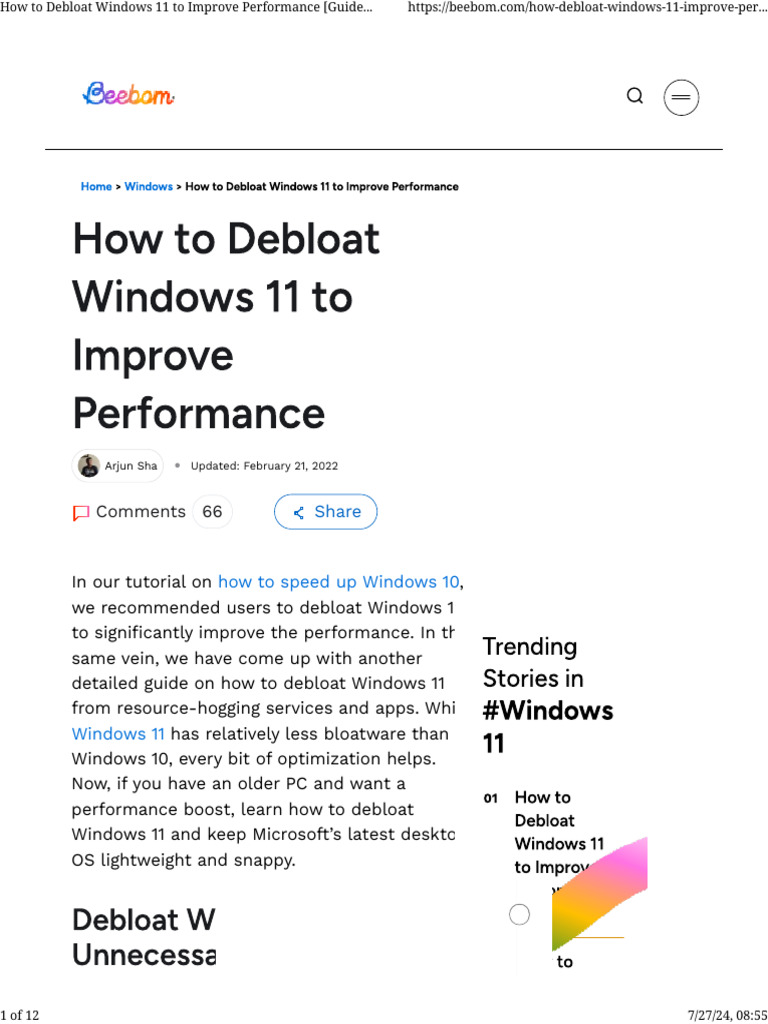 How To Debloat Windows 11 To Improve Performance (Guide) - Beebom | PDF ...