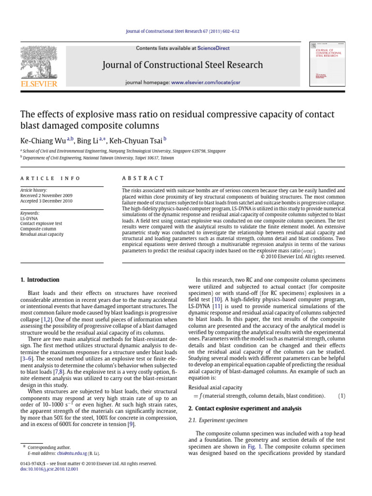 The Effects of Explosive Mass Ratio On Residual Compressive Capacity of Contact Blast Damaged ...