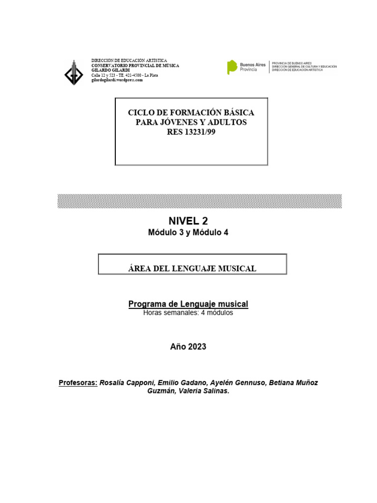 LENGUAJE MUSICAL Nivel 2 Módulo 3 y 4, Proyecto de Cátedra 2023 | PDF | Acorde (Música) | Ritmo