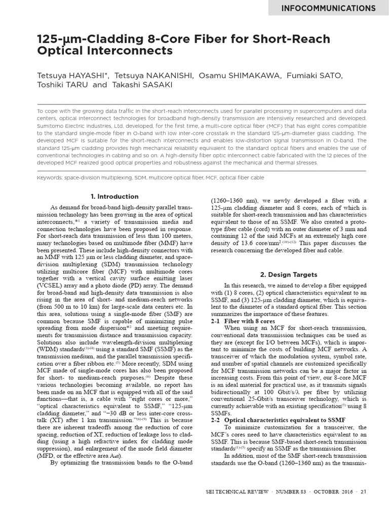 125-M-Cladding 8-Core Fiber For Short-Reach Optical Interconnects | PDF ...