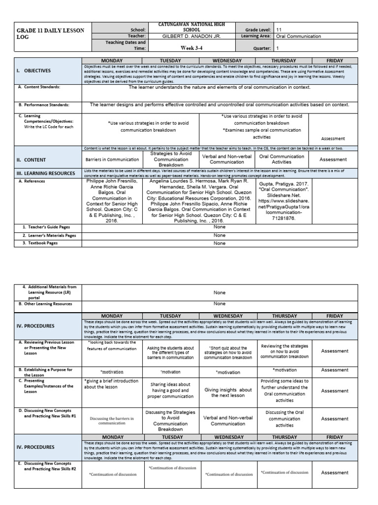 DLL W3&4 | PDF | Educational Assessment | Communication
