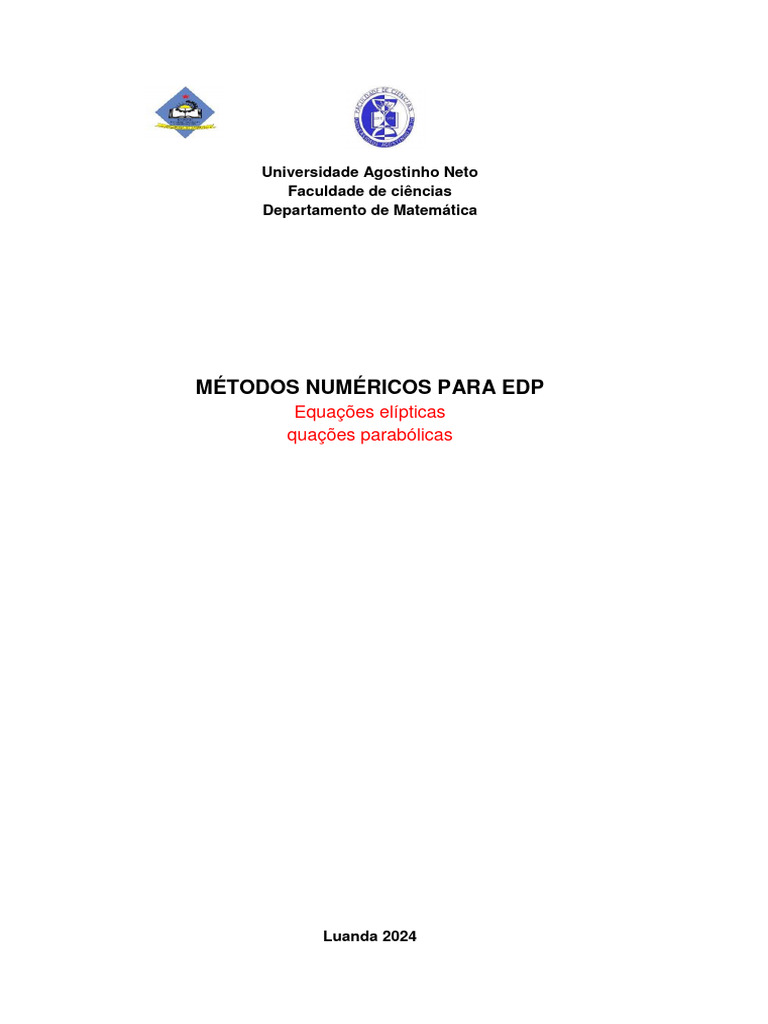 Métodos Numéricos para EDPs | PDF | Equação diferencial parcial | Equações