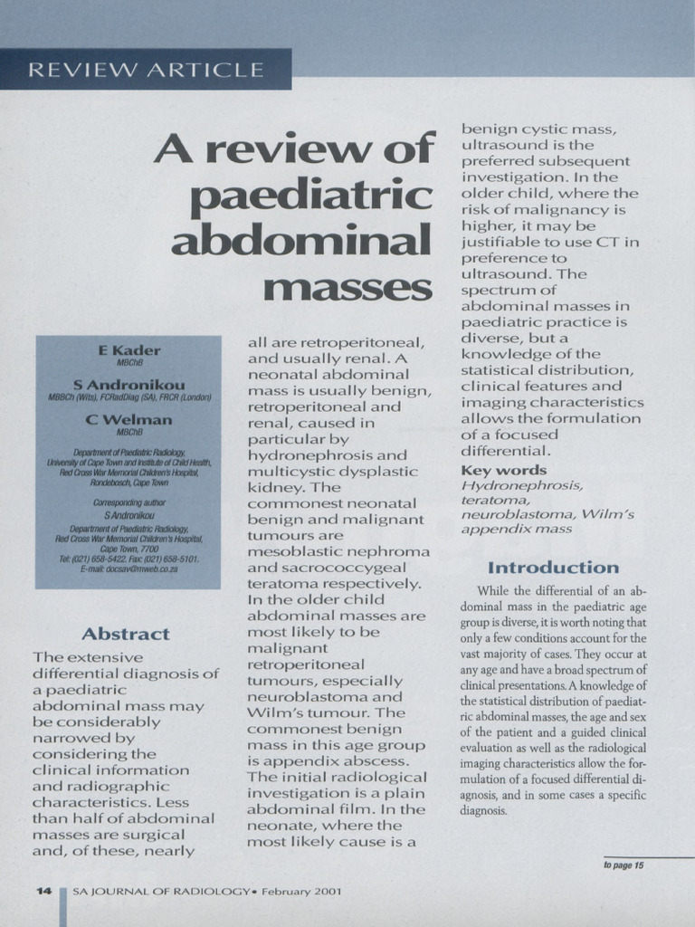 A Review Of Paediatric Abdominal Masses Pdf Peritoneum Kidney