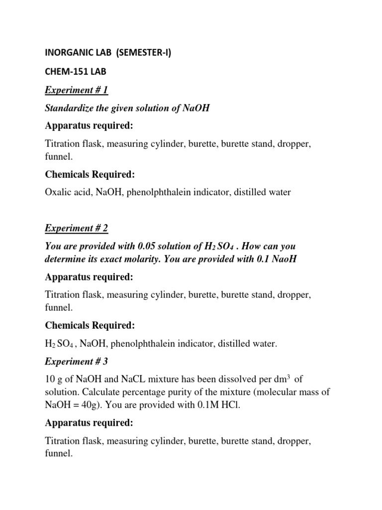 BS Chemistry All Practicals | PDF | Titration | Chemistry
