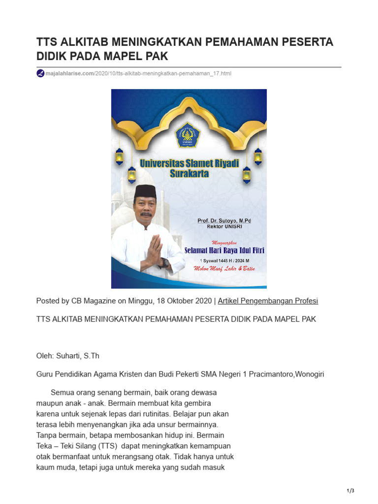 TTS Alkitab Meningkatkan Pemahaman Peserta Didik Pada Mapel Pak | PDF | Karier & Perkembangan