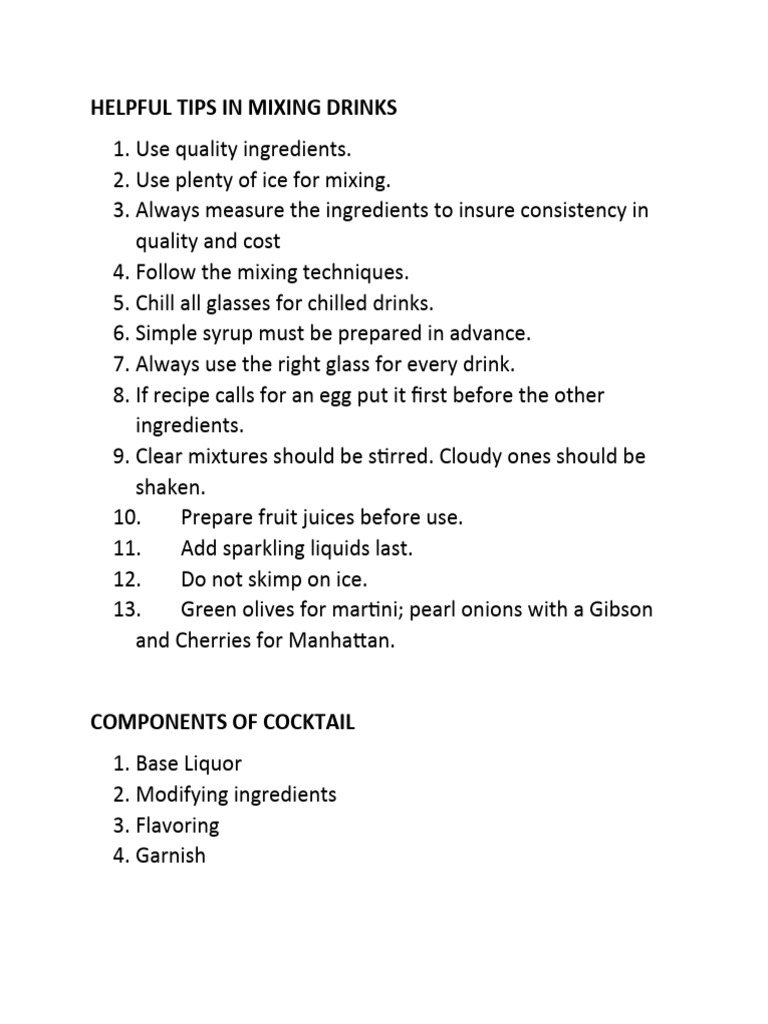 Helpful Tips in Mixing Drinks | PDF