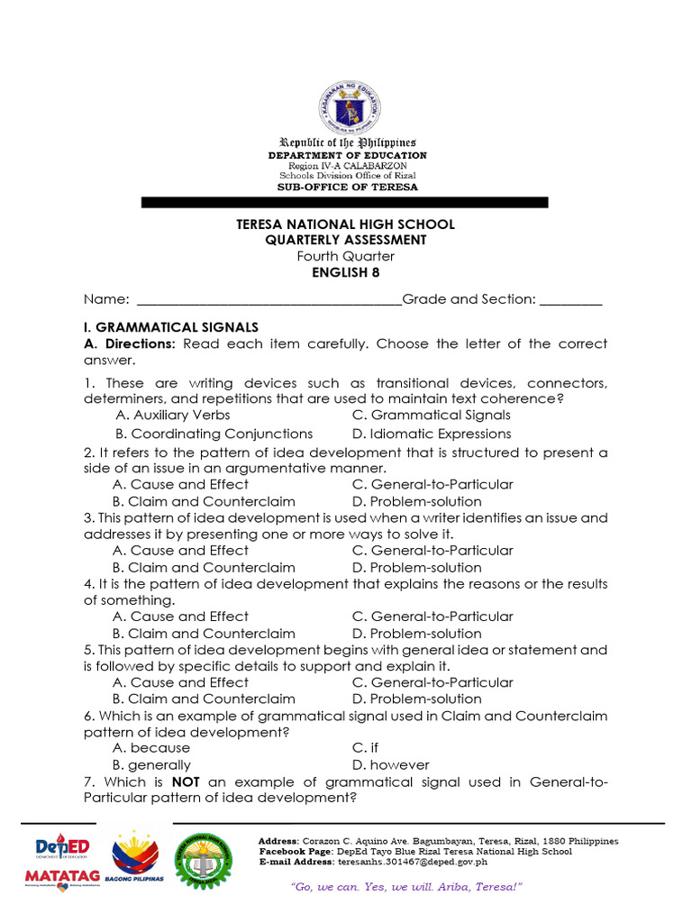 Validated English 8 - Q4 | PDF | Sentence (Linguistics) | Information