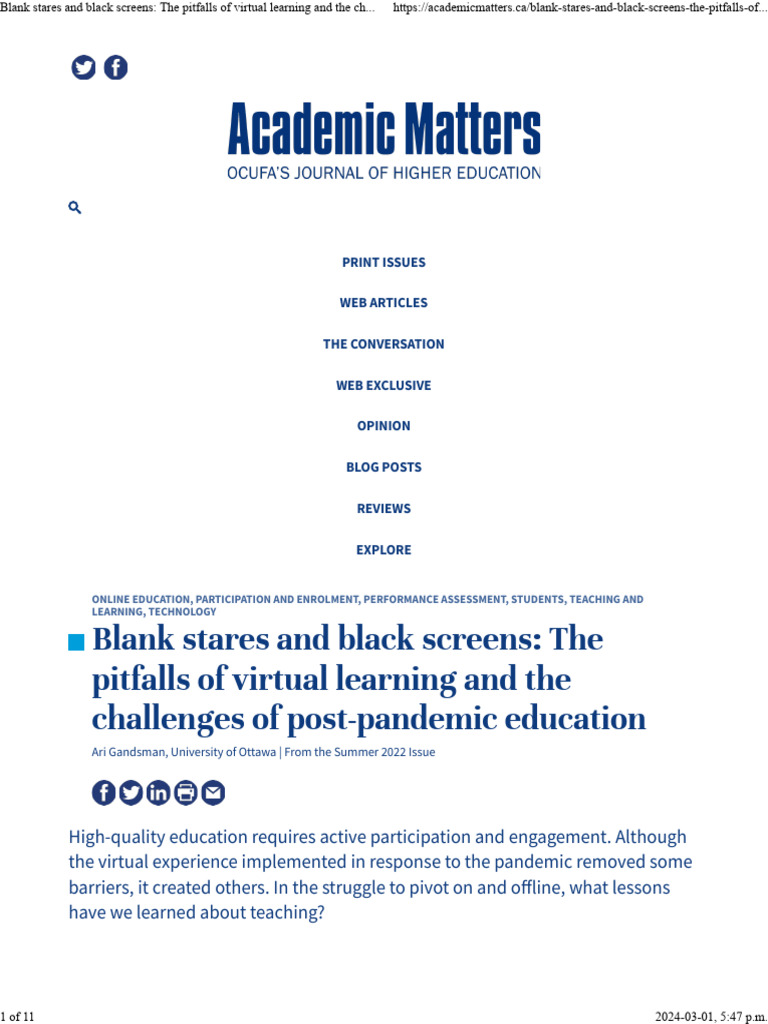 Blank Stares and Black Screens The Pitfalls of Virtual Learning and The ... Blank Stares and Black Screens The Pitfalls of Virtual Learning and The ...