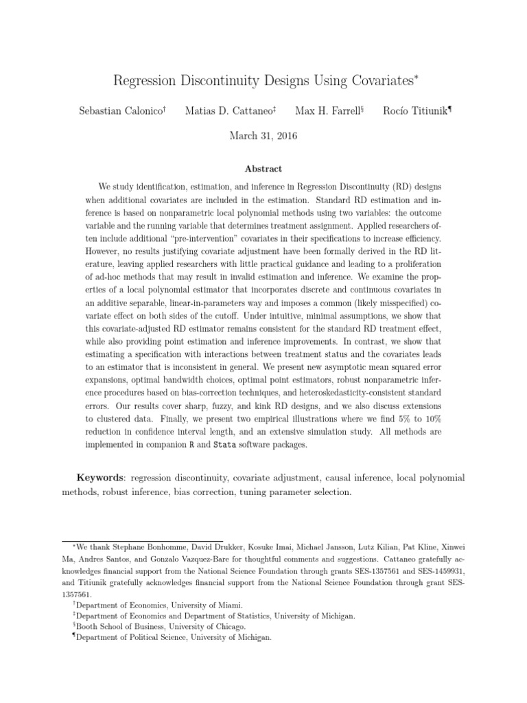 Regression Discontinuity Designs Using Covariates | PDF | Regression ...